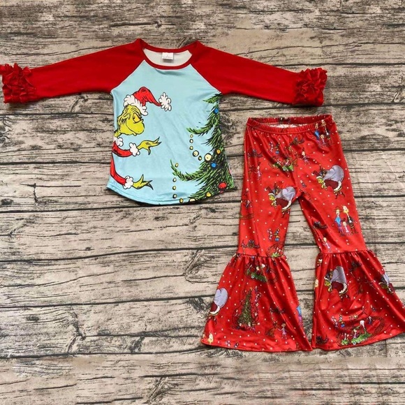 Matching Sets | Christmas The Grinch Cute Ruffle Top Pants Set | Poshmark